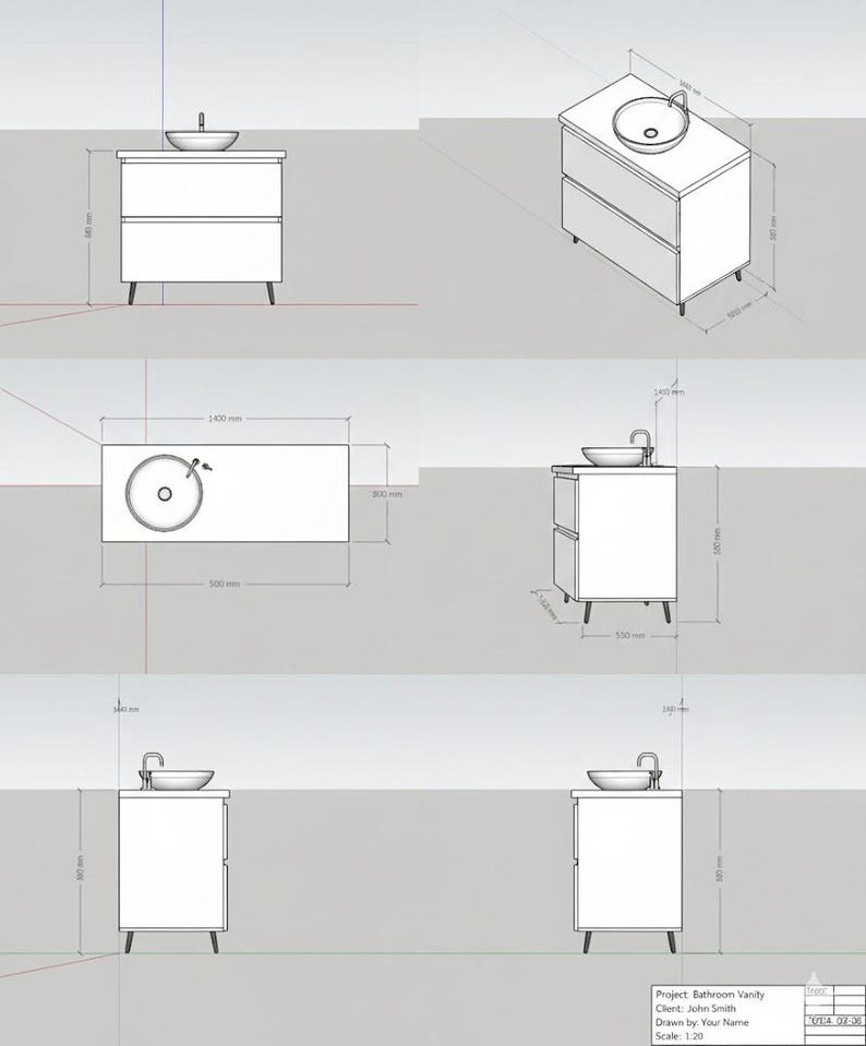 3D Model Bathroom Vanity Plans | Digital File | Modern Double Sink ...