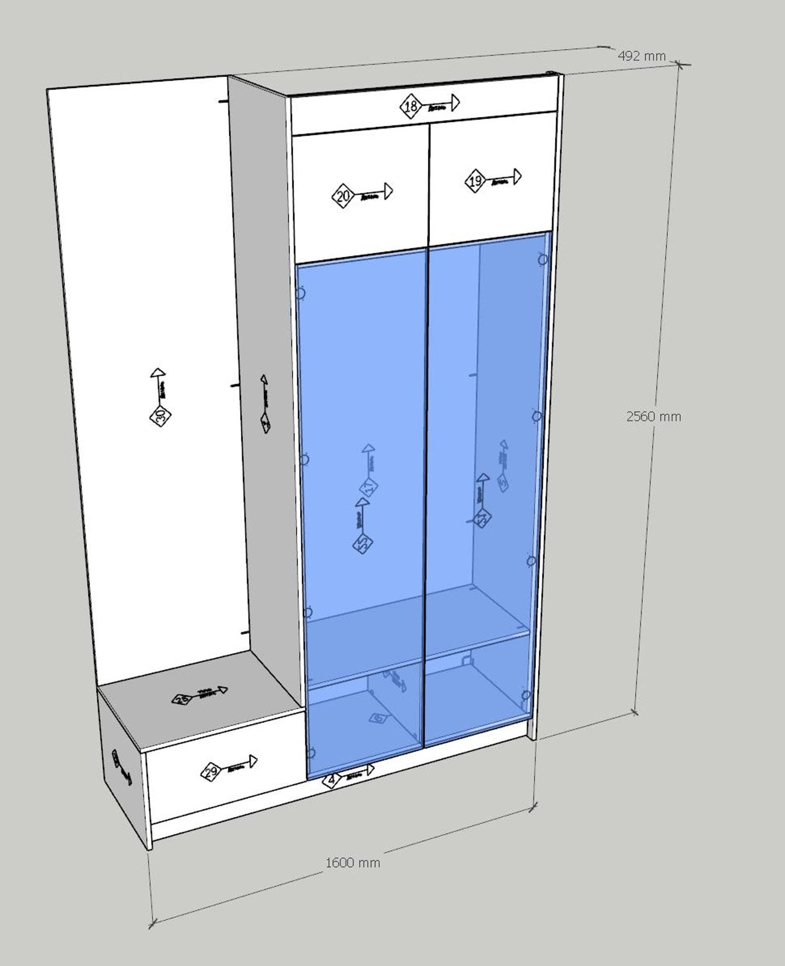 Modern Hallway Wardrobe With Mirror Doors and Hooks | Entryway Closet ...