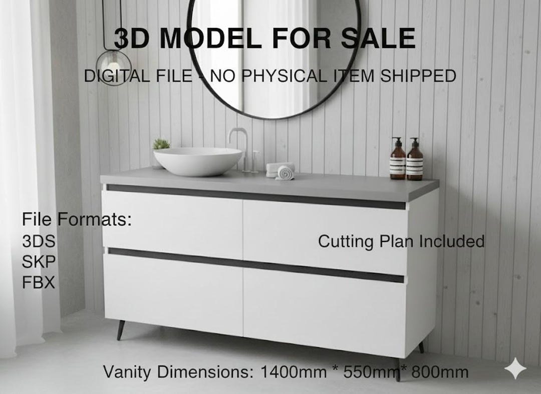 3D Model Bathroom Vanity Plans | Digital File | Modern Double Sink ...