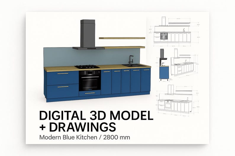 Modern Blue Kitchen Cabinet 3D Model | Digital Download | Sketchup ...