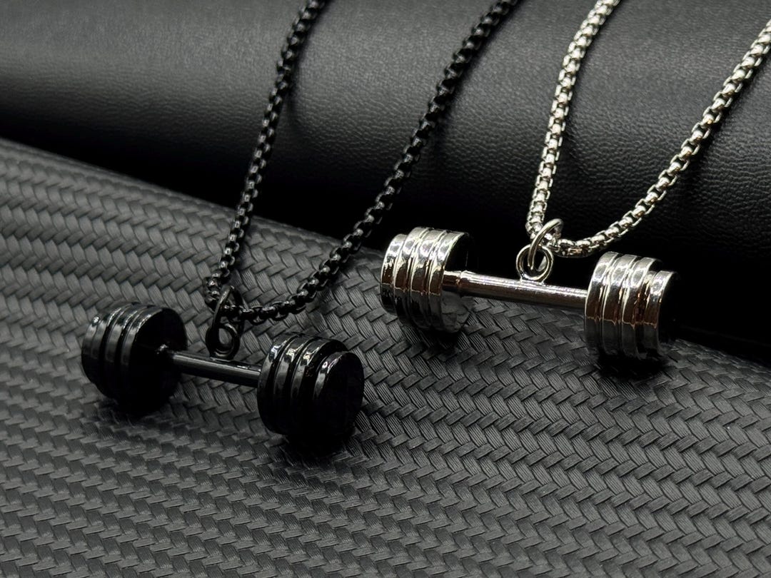 Stainless Steel Dumbbell Necklace – Fitness Barbell Pendant – Unisex ...