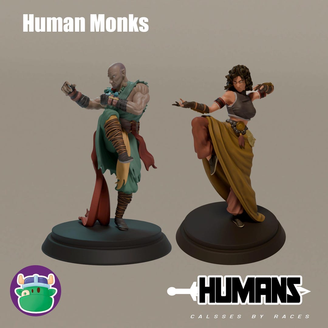 Human Monk Set | 28mm & 32mm Scale Miniatures| Dnd, Pathfinder ...