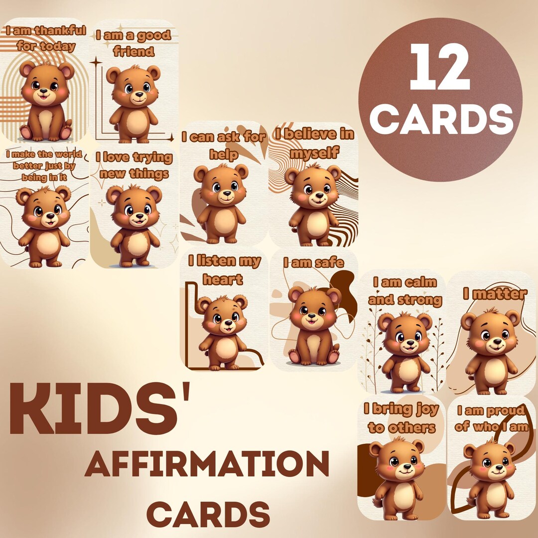 Printable Bear Affirmation Cards for Kids.beige Mama's Bear Cards.teddy ...