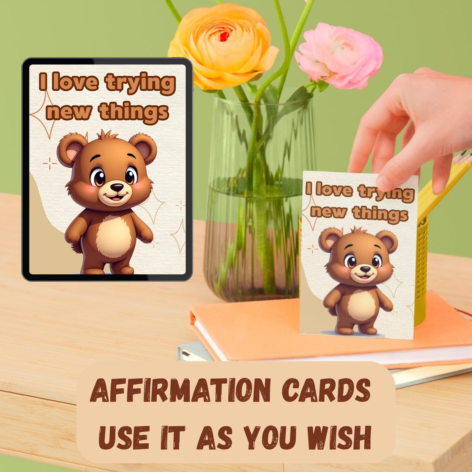 Printable Bear Affirmation Cards for Kids.beige Mama's Bear Cards.teddy ...