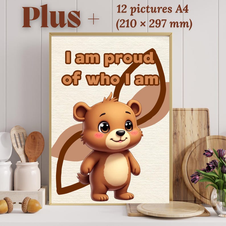 Printable Bear Affirmation Cards for Kids.beige Mama's Bear Cards.teddy ...