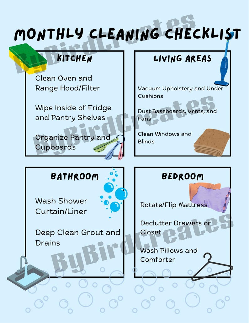 Printable Cleaning Checklist Bundle| Daily, Weekly & Monthly Cleaning ...