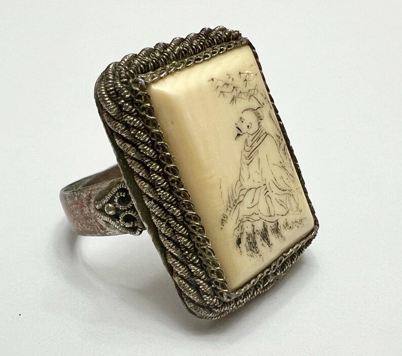 Antique Art Deco Faux Scrimshaw Ring - Etsy