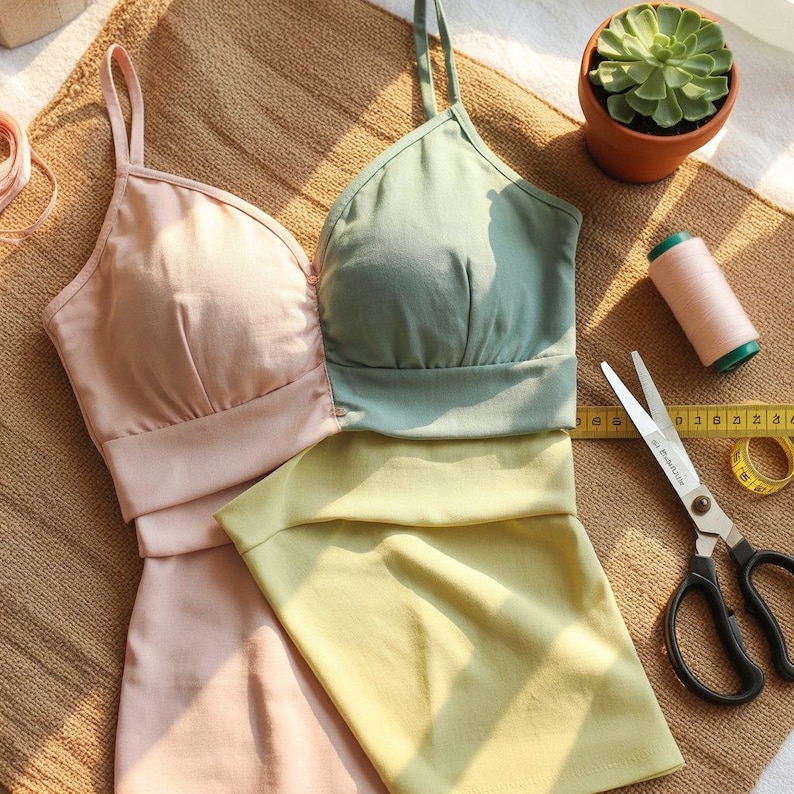Sommar Camisole PDF Sewing Pattern With Built in Bralette. Low Support, Thin Straps, Cropped or ...