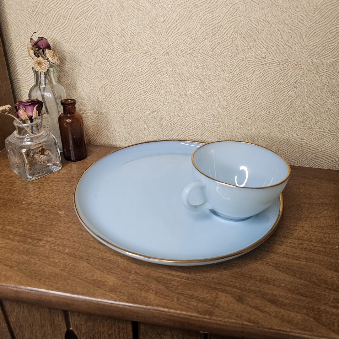 1950s Fire-king Blue Azurite Luncheon Set Cup & Plate Gold Trim Mid ...