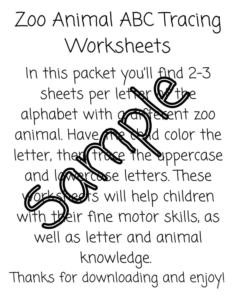 Zoo Animal ABC Tracing Worksheet Packet - Etsy