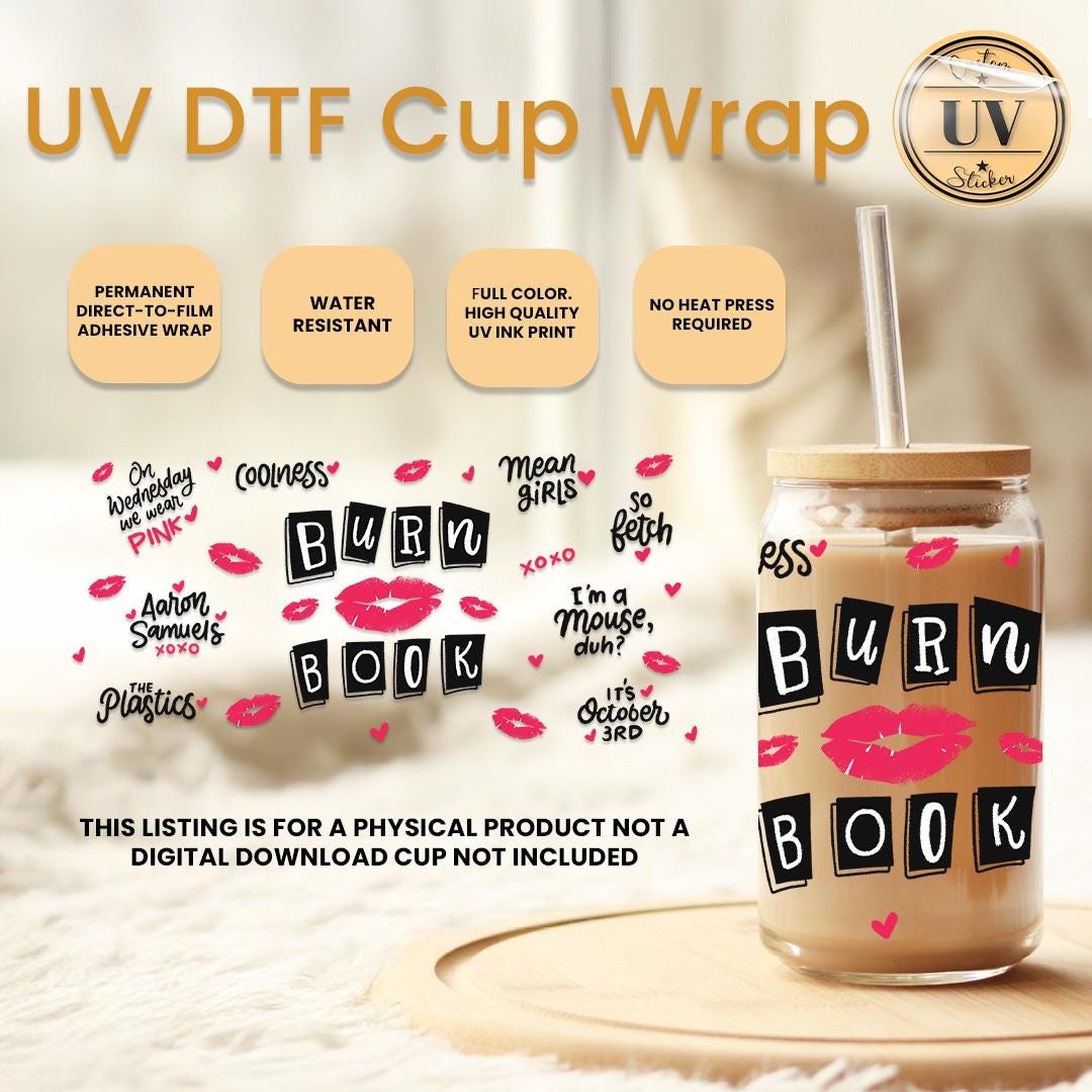 Mean Girls Burn Book UV DTF Cup Wrap: so Fetch Permanent Decal - Etsy