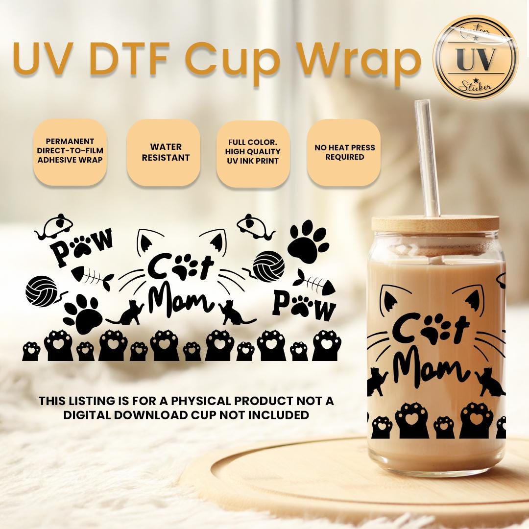Cat Paw UV DTF Cup Wrap, Cat Mom Gift - Etsy
