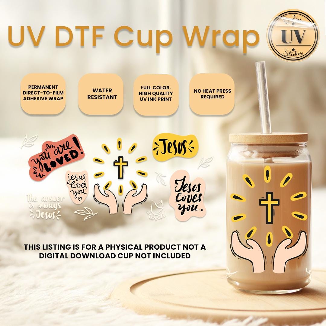 Jesus Lover Uv Dtf Cup Wrap, Jesus Believer Gift Ready to Press Glass ...