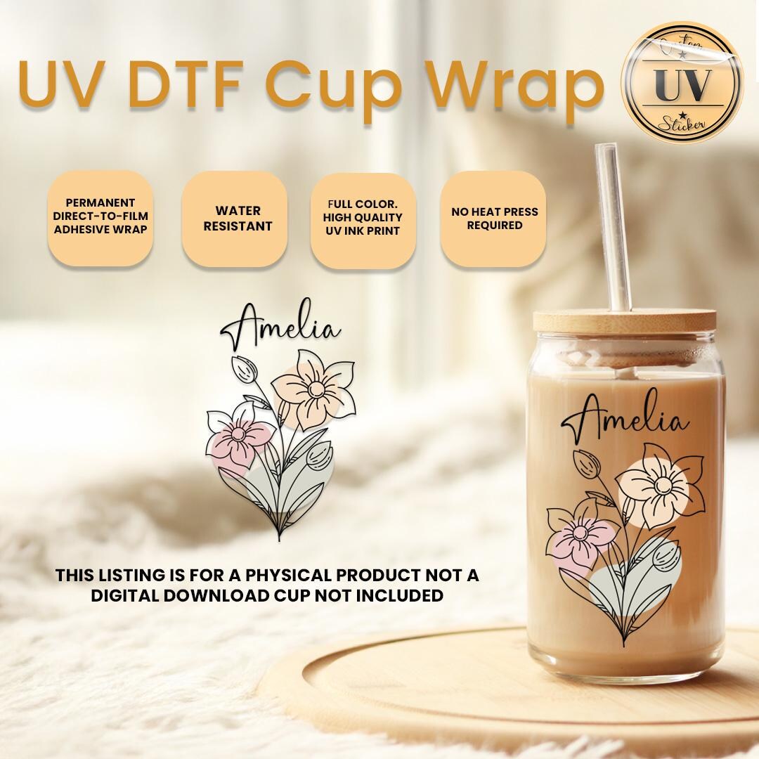 Custom Name Birth Flower UV DTF Cup Wrap: Floral Glass Can - Etsy