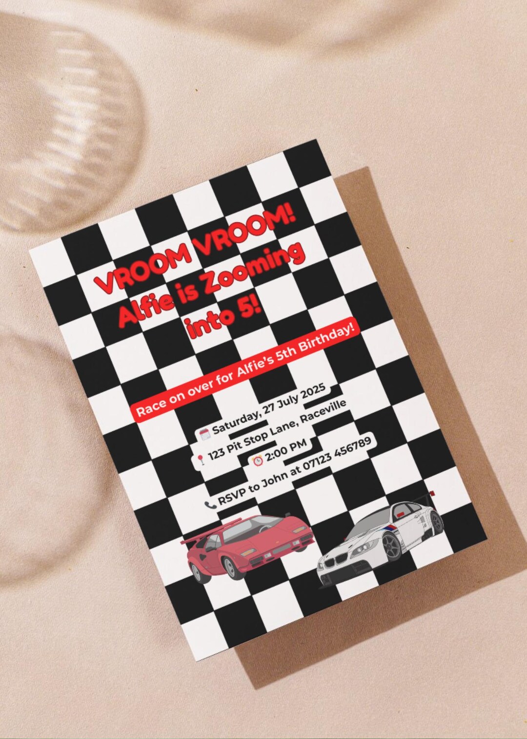 Race Car Birthday Invitation | Vroom Vroom Theme | Pit Stop Invite ...