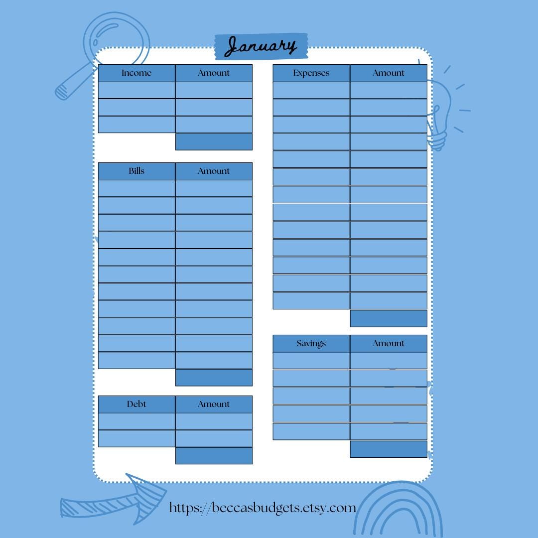 Colourful Monthly Budget Tracker. A4 Document for Each Month. Track ...