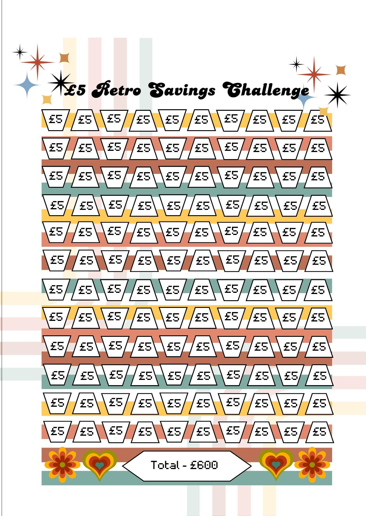 5 Pounds Retro Savings Challenge - 600 Pounds Total. Low Income Savings ...