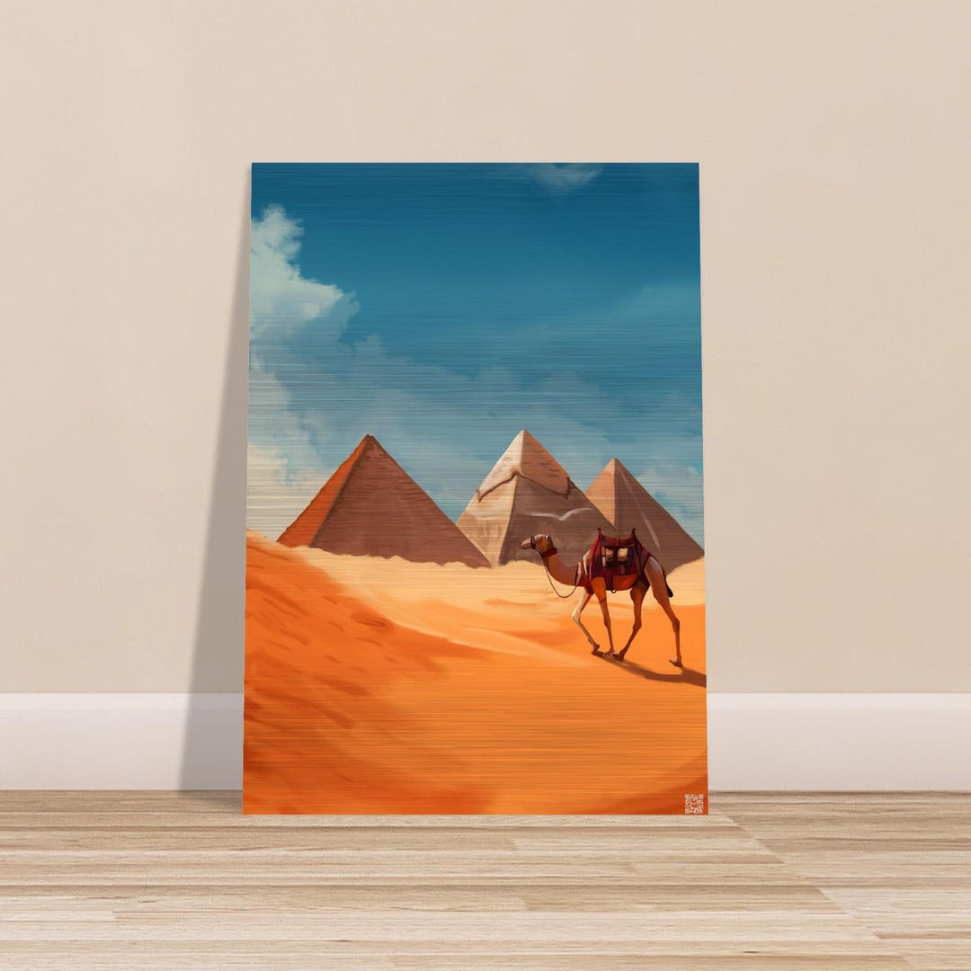 Giza Pyramid Art | Egypt Wall Art Metal | Echoes of Giza Brushed ...