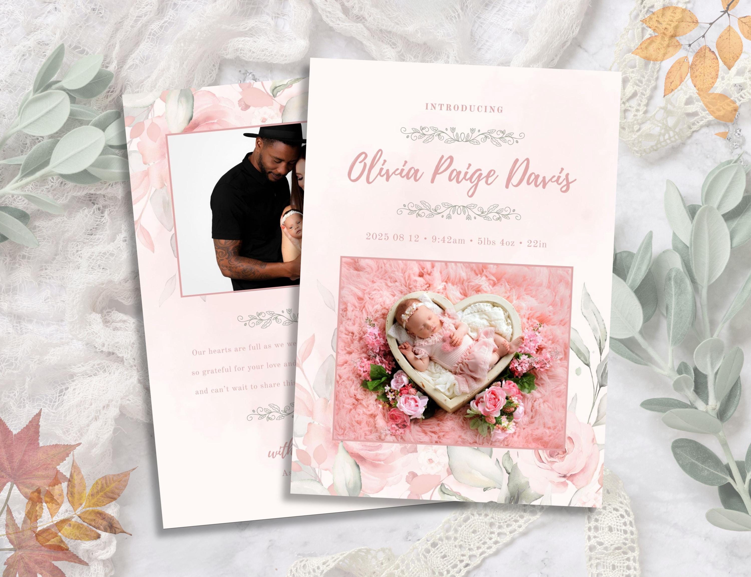 Birth Announcement Template | Newborn Baby Girl | Pink Vintage ...