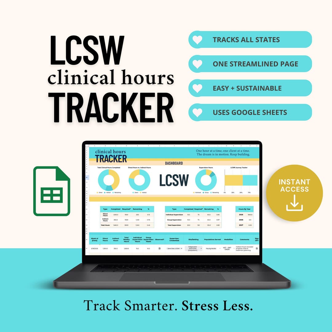 LCSW Clinical Hours Tracker: Social Work Licensure Log (google Sheets ...