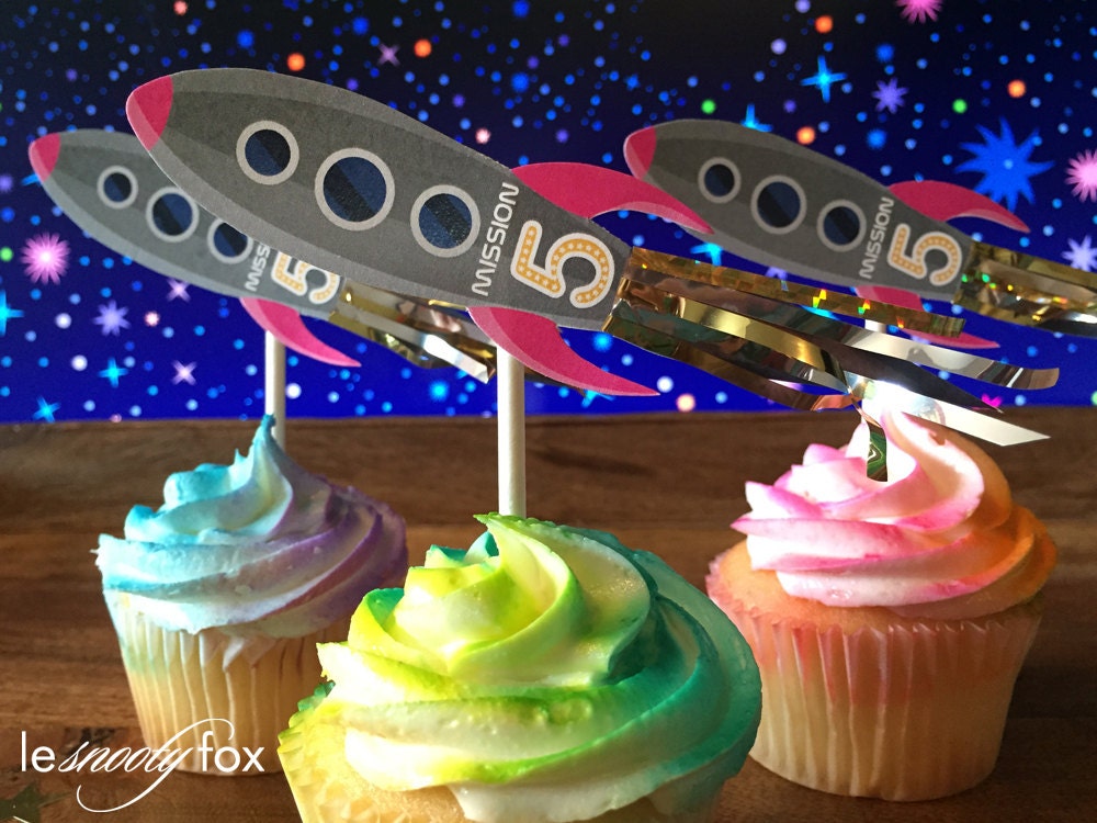 Pink Rocket Cupcake Toppers | Outer Space Cupcake Toppers - Etsy