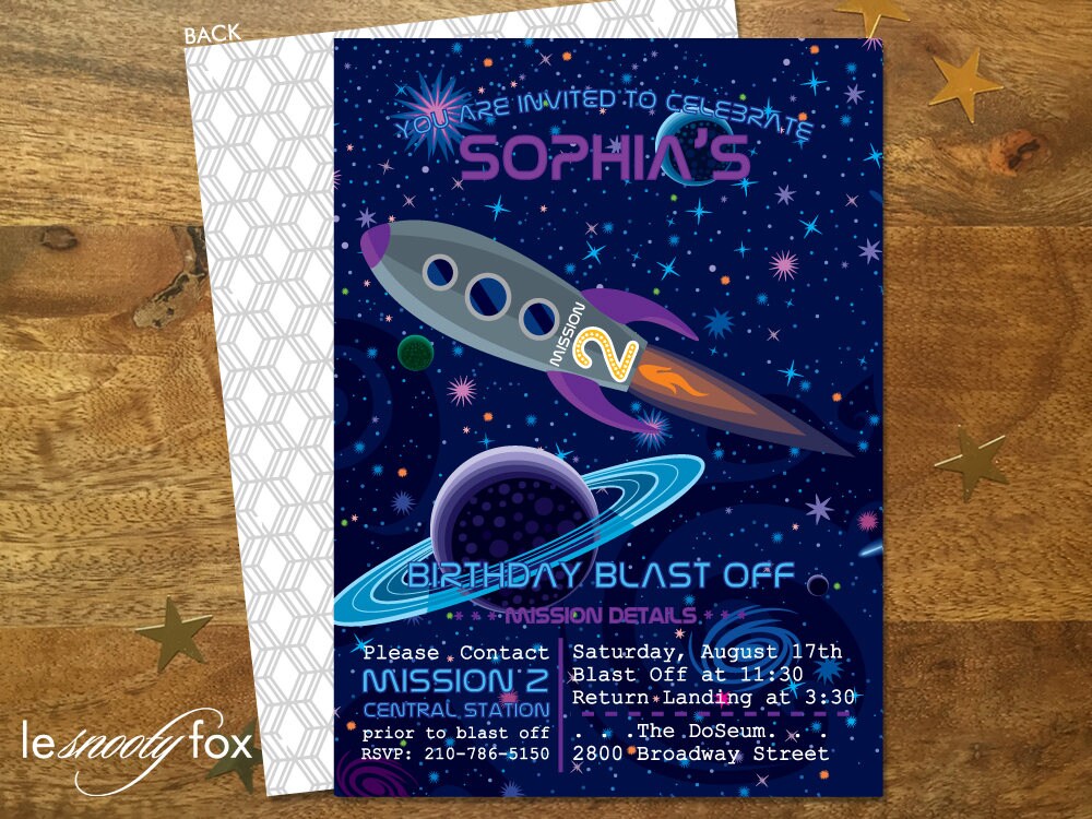 Printable Rocket Birthday Invitation | Digital Outer Space Birthday ...