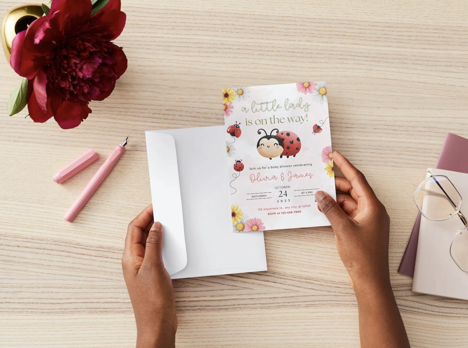 Ladybug Baby Shower Invitation, Editable Canva Template (digital ...