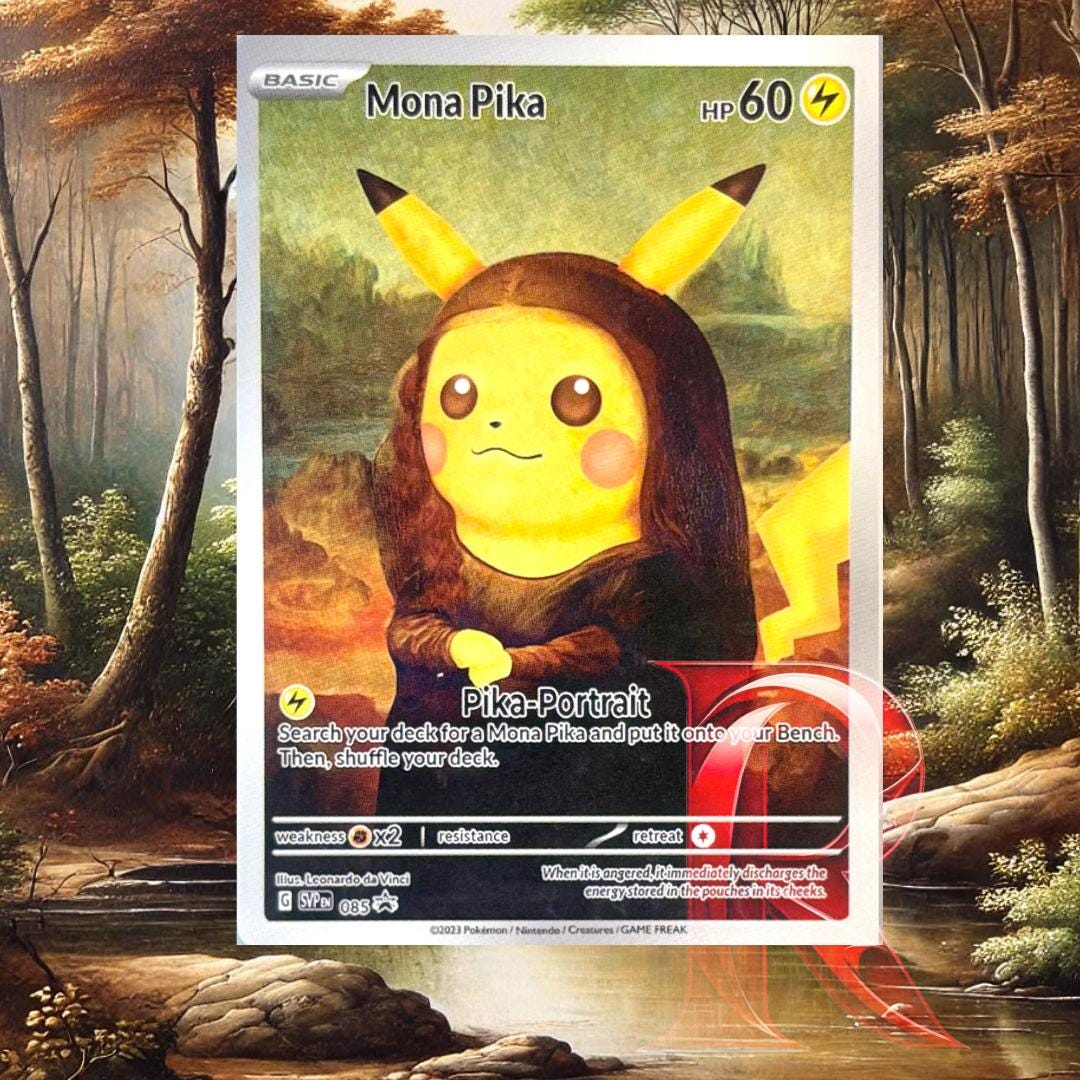 Pokemon Pikachu Mona Pika Portrait Van Gogh Inspired Art Card | Unique ...