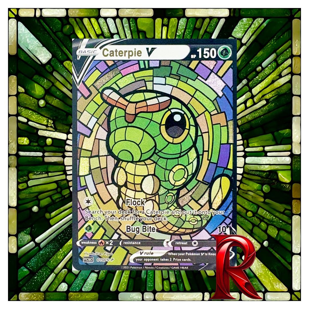 Custom Caterpie V Stained Glass Holo Card – Pokemon-inspired Art ACG ...