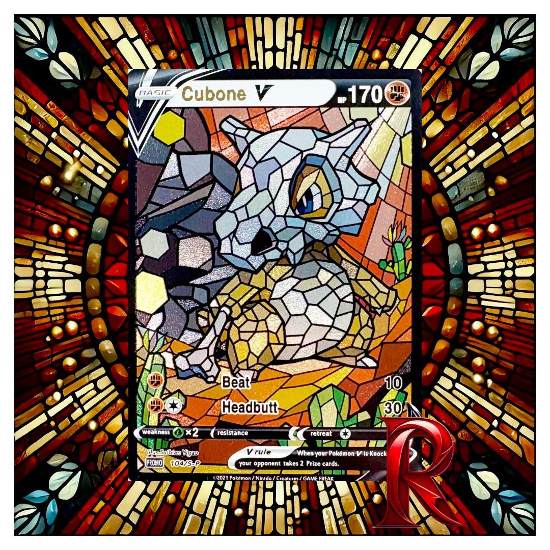 Custom Cubone V Stained Glass Holo Card – Pokemon-inspired Art ACG Full ...