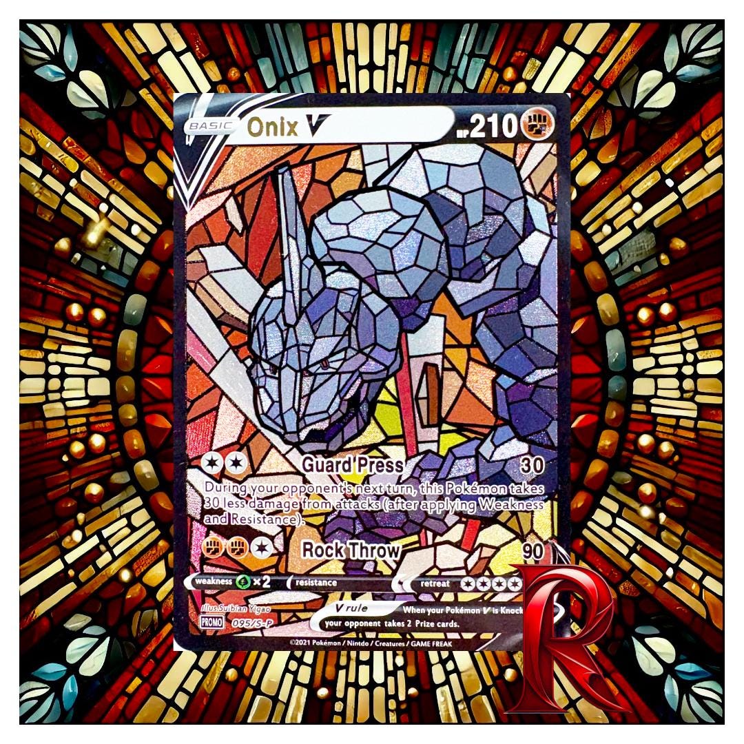Custom Onix V Stained Glass Holo Card – Pokemon-inspired Art ACG Full ...