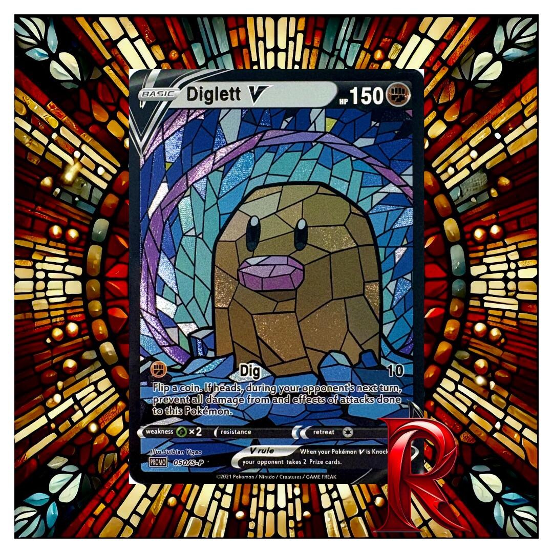 Custom Diglett V Stained Glass Holo Card – Pokemon-inspired Art ACG ...