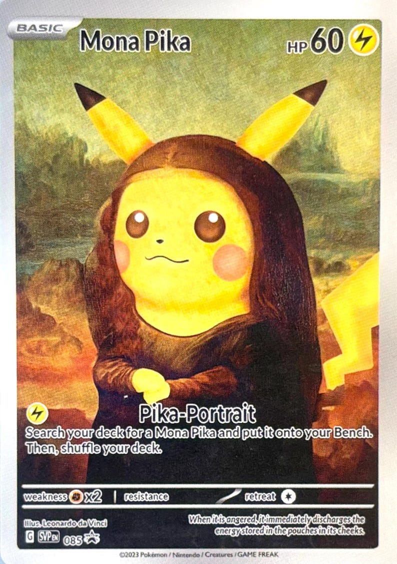 Pokemon Pikachu Mona Pika Portrait Van Gogh Inspired Art Card | Unique ...