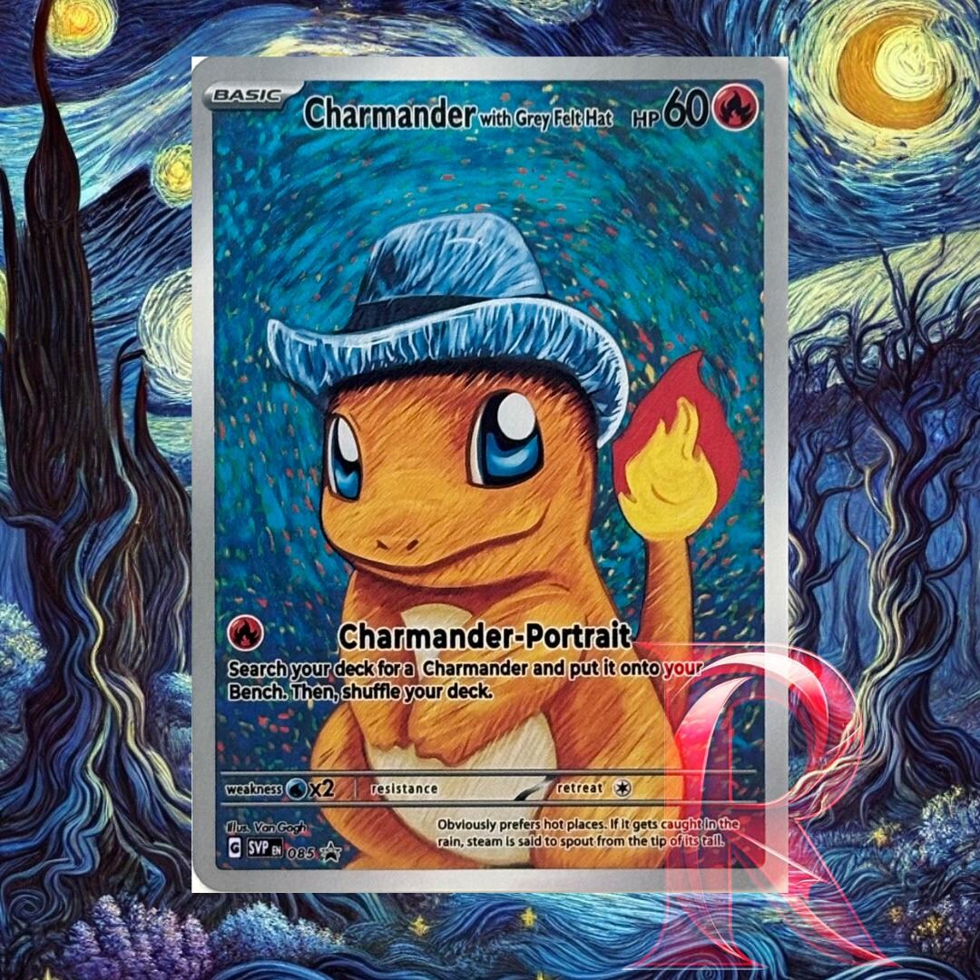 Pokemon Charmander With Grey Felt Hat Holo Van Gogh Inspired Art Card ...