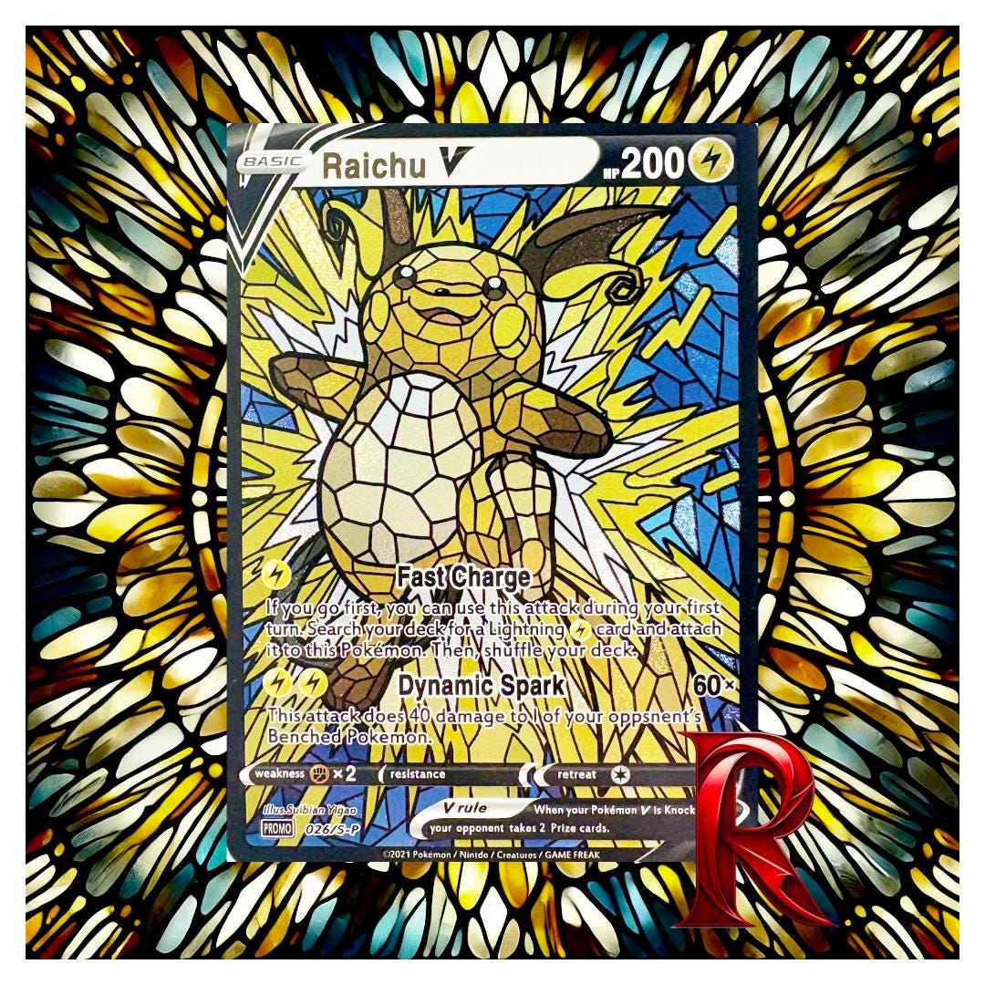 Custom Raichu V Stained Glass Holo Card – Pokemon-inspired Art ACG Full ...