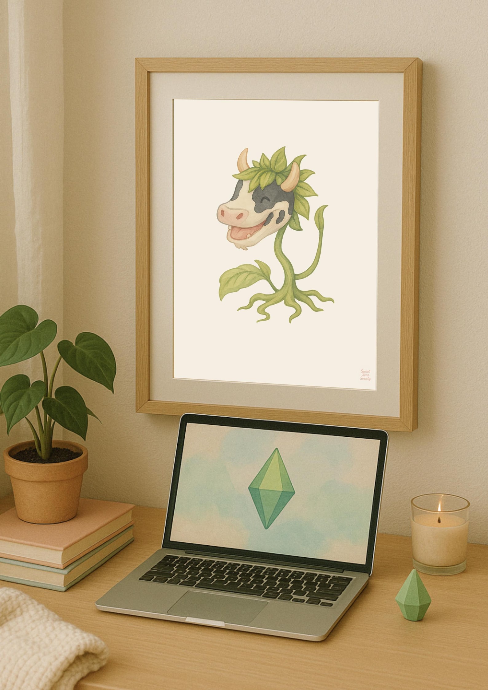 Cowplant Wall Art Print – Sims-inspired Pastel Poster | Quirky Gamer ...