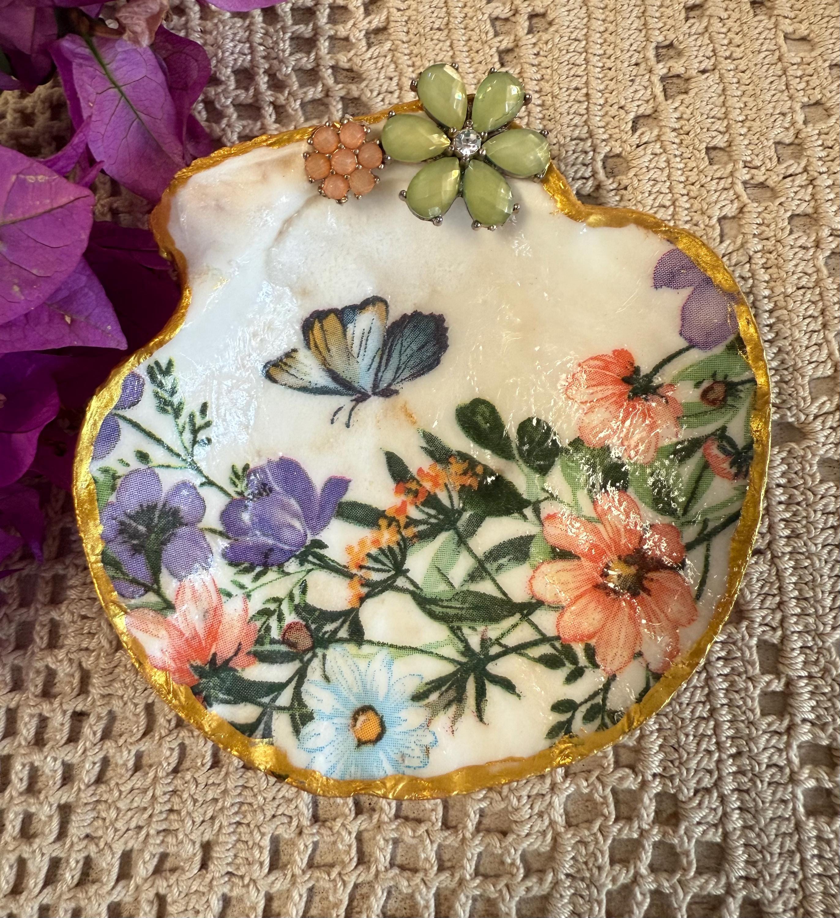 Decoupage Scallop Seashell, Decoupage Shell, Trinket Tray, Trinket Dish ...