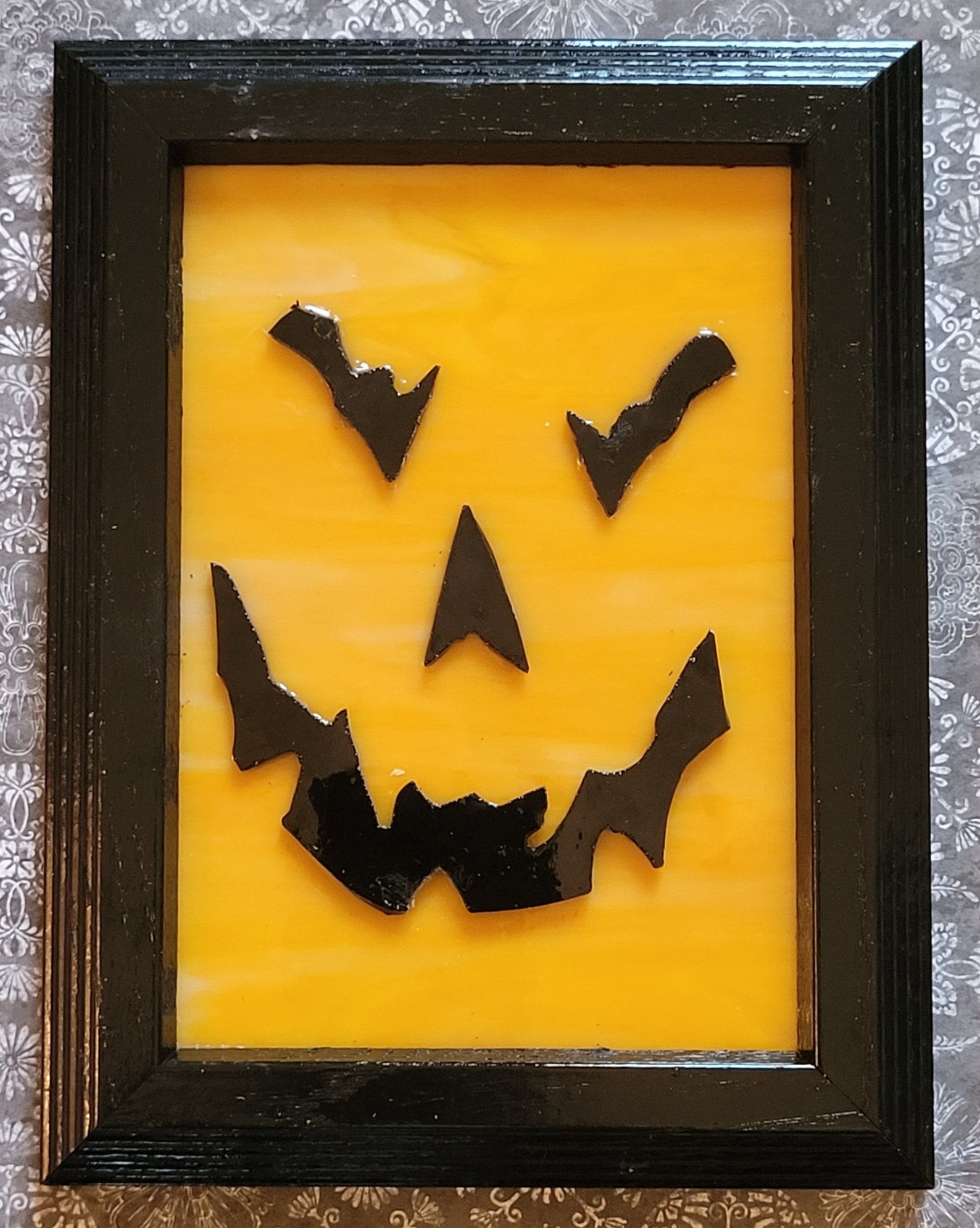 Pumpkin Jack O Lantern Carved Face "poe" Halloween Stained Glass Orange ...