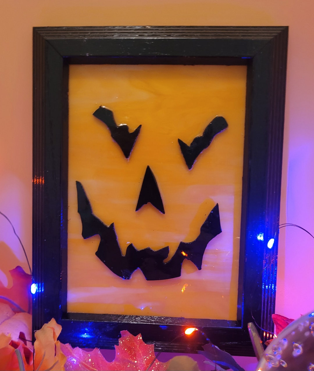 Pumpkin Jack O Lantern Carved Face "poe" Halloween Stained Glass Orange ...