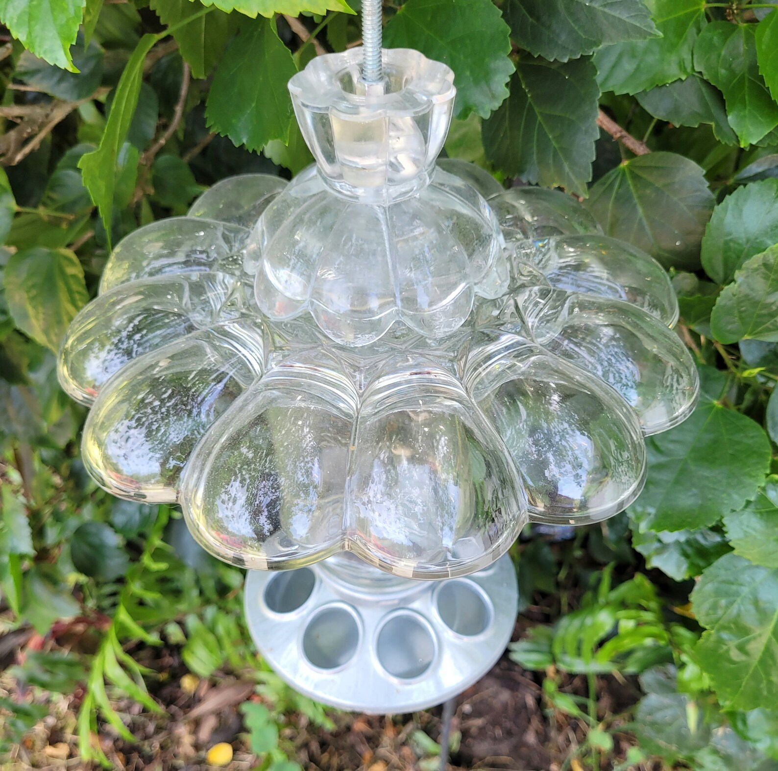 Mason Jar Bird Feeder Repurposed Chicken Feeder Glass Garden Art ...