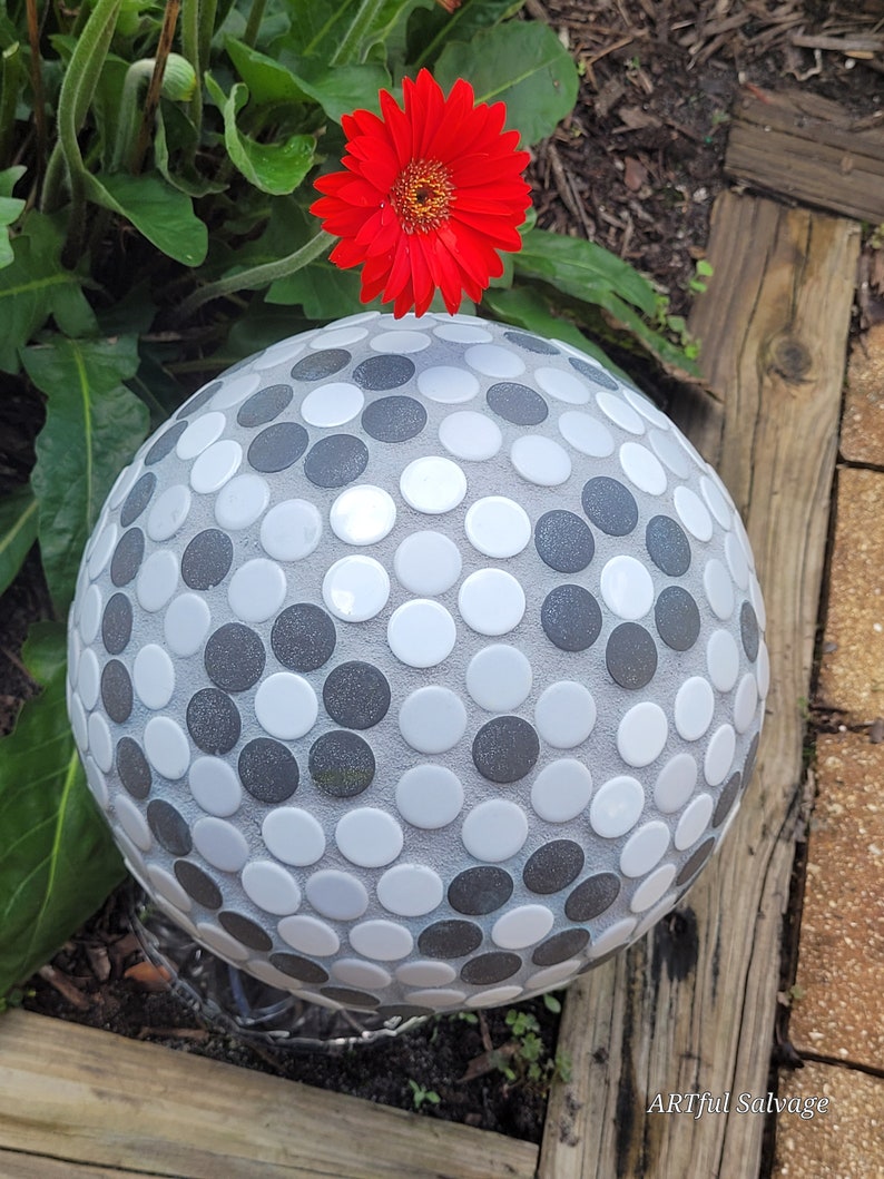 Repurpose Gazing Ball Penny Tiles Round Circles Gray Black White Mosaic ...