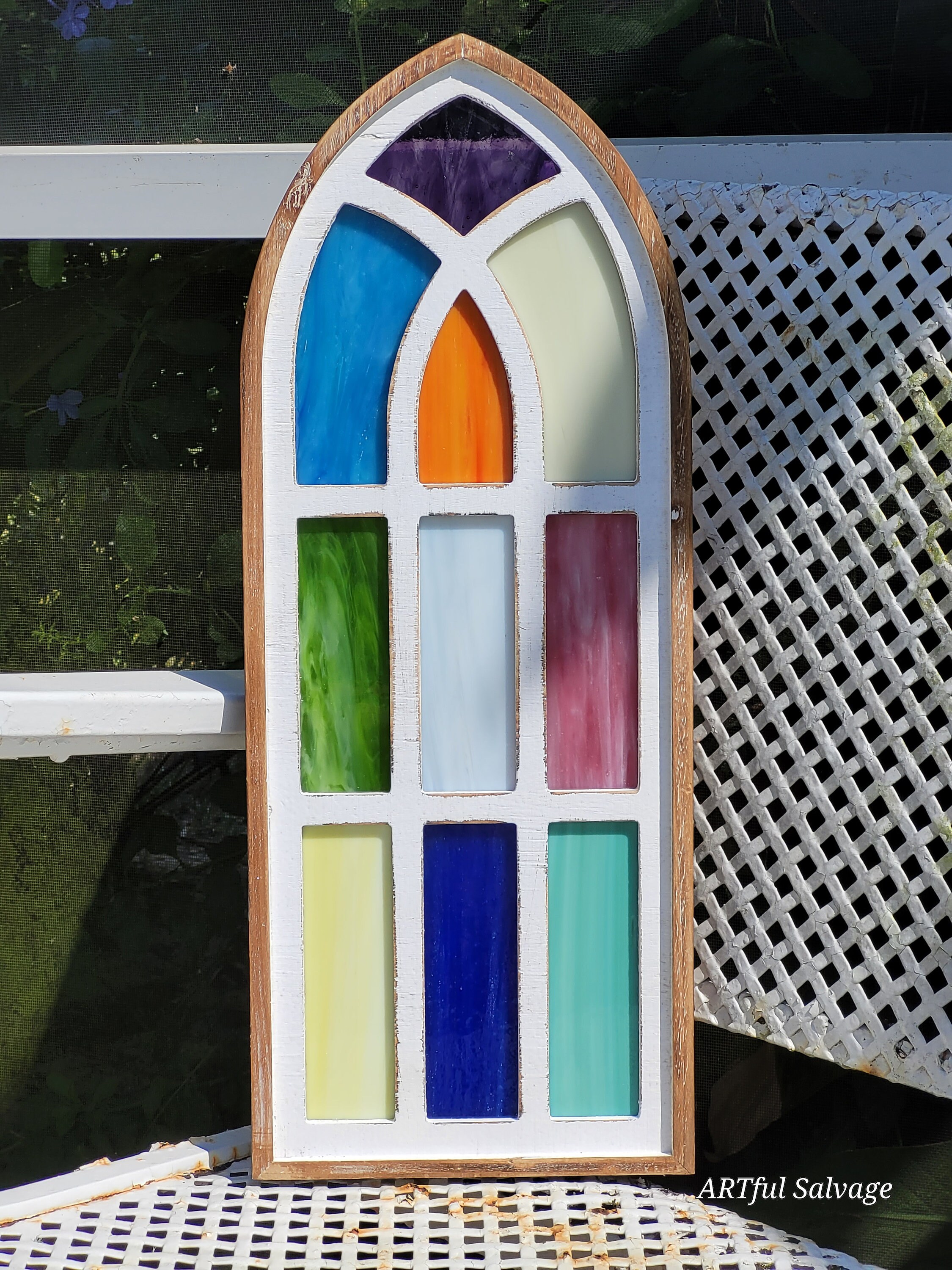 Stained Glass Mosaic Repurposed Cathedral Window Rainbow Church Color ...