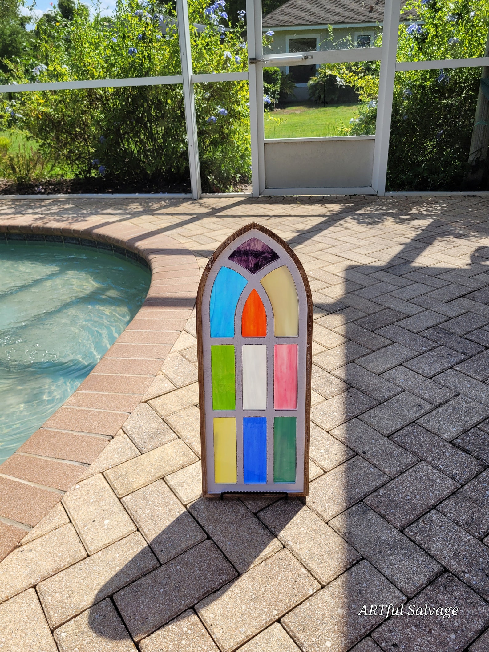 Stained Glass Mosaic Repurposed Cathedral Window Rainbow Church Color ...