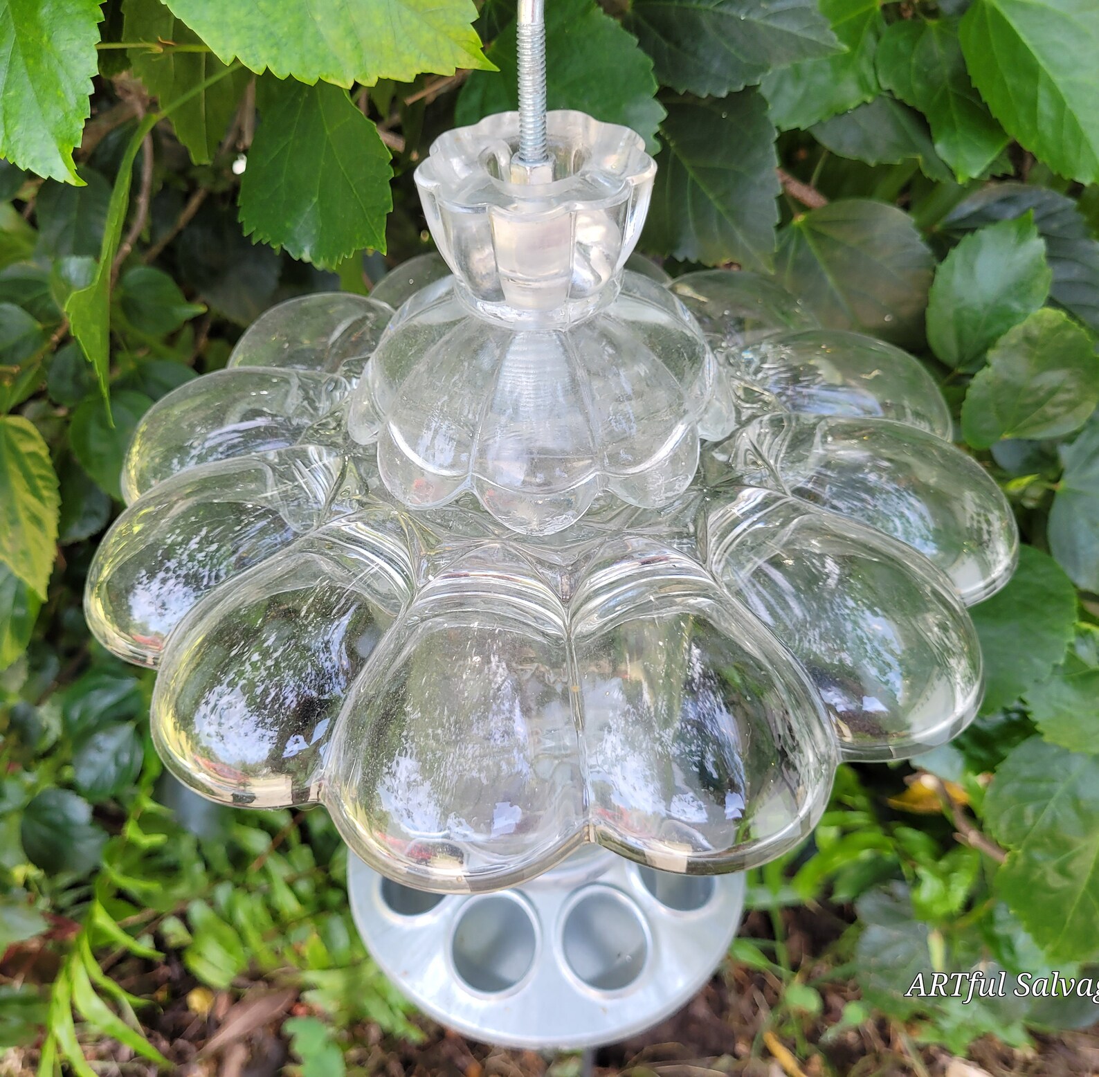 Mason Jar Bird Feeder Repurposed Chicken Feeder Glass Garden Art ...