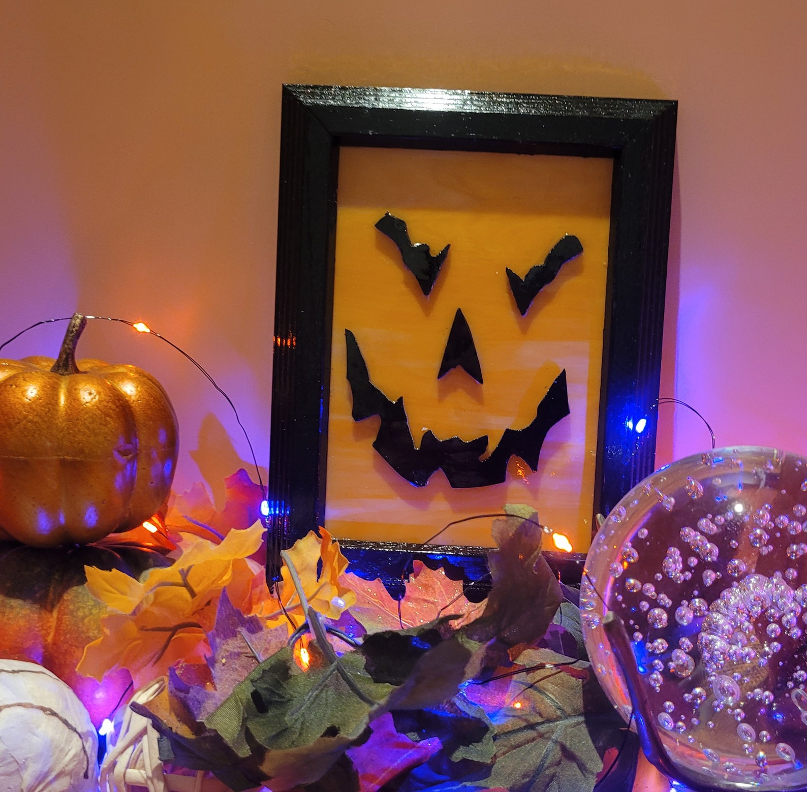 Pumpkin Jack O Lantern Carved Face "poe" Halloween Stained Glass Orange ...