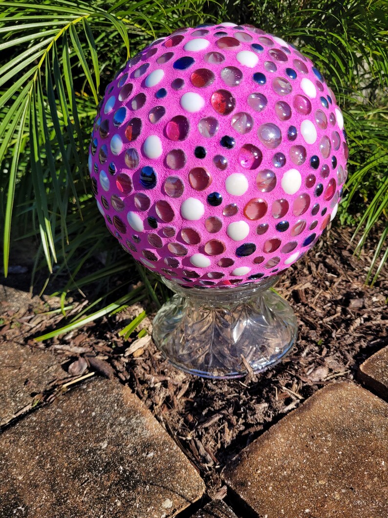 Repurpose Gazing Ball Pink Mosaic Bowling Unbreakable Garden Art ...
