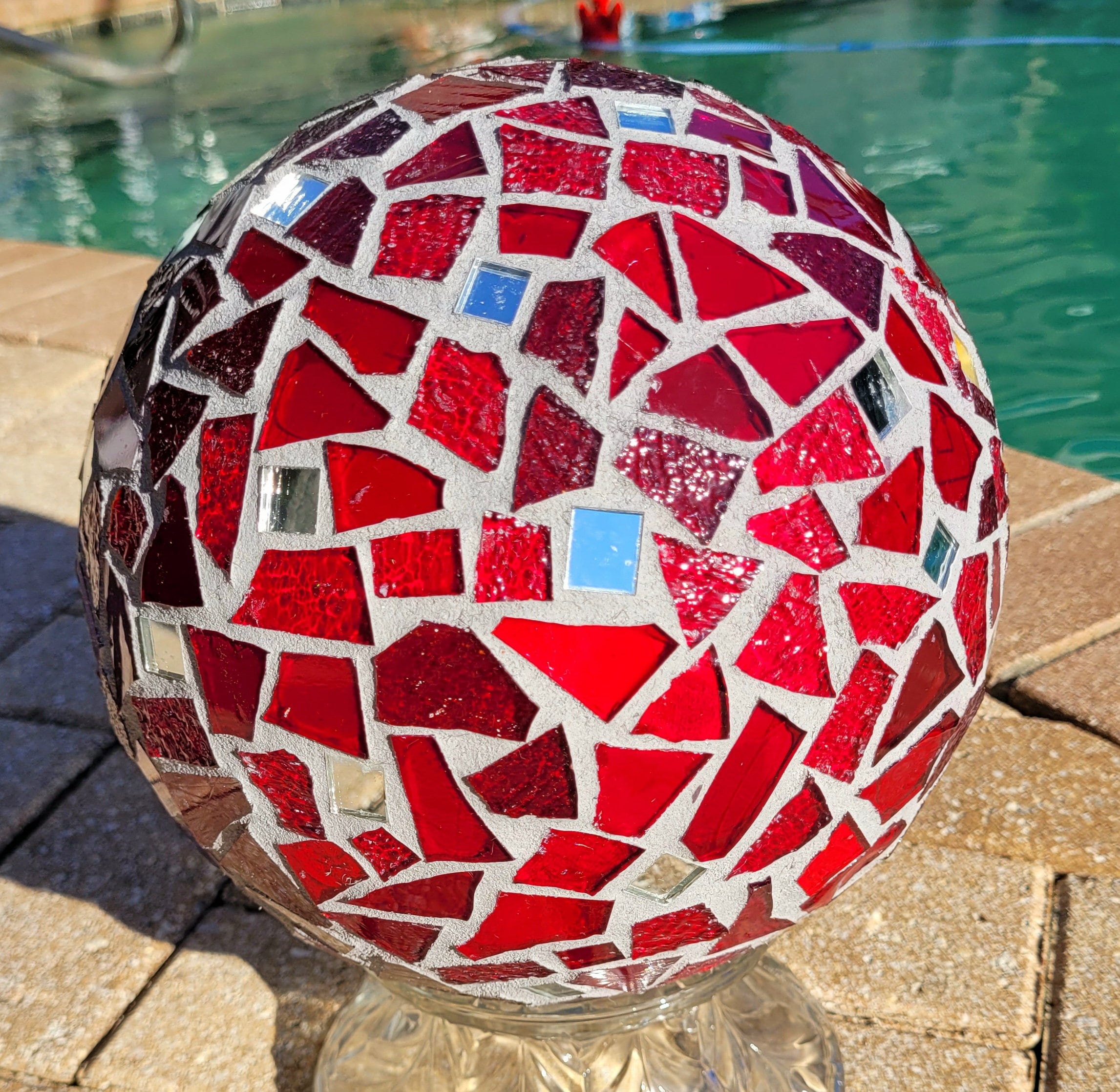 Red Repurpose Gazing Ball Glass Mirror Mosaic Bowling Unbreakable ...