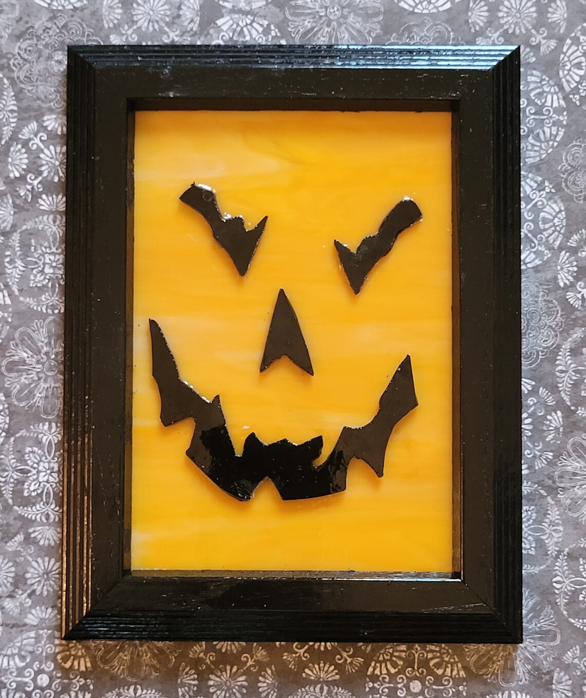 Pumpkin Jack O Lantern Carved Face "poe" Halloween Stained Glass Orange ...