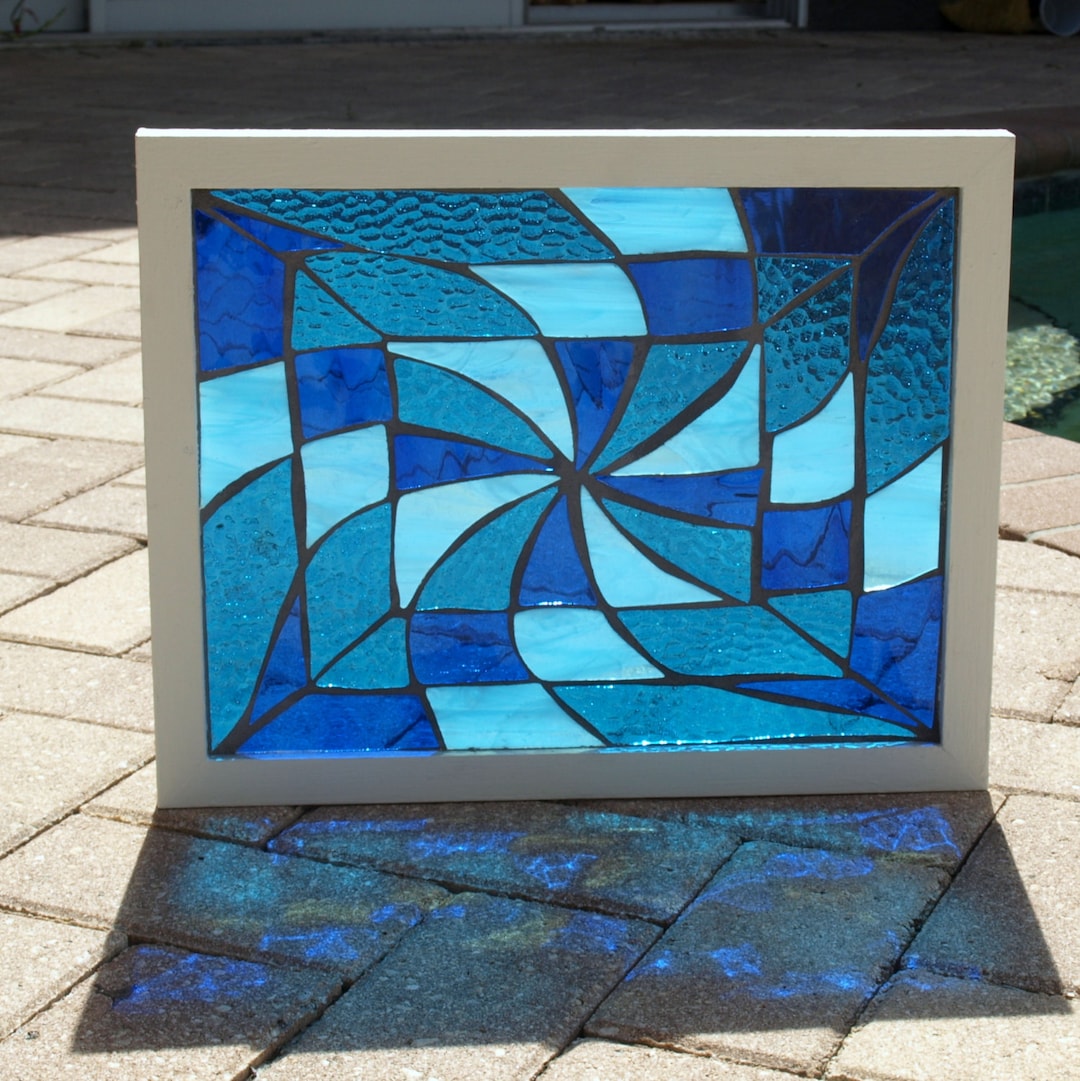 Blue Water Pinwheel Vortex Stained Glass Mosaic Frameables Repurpose ...
