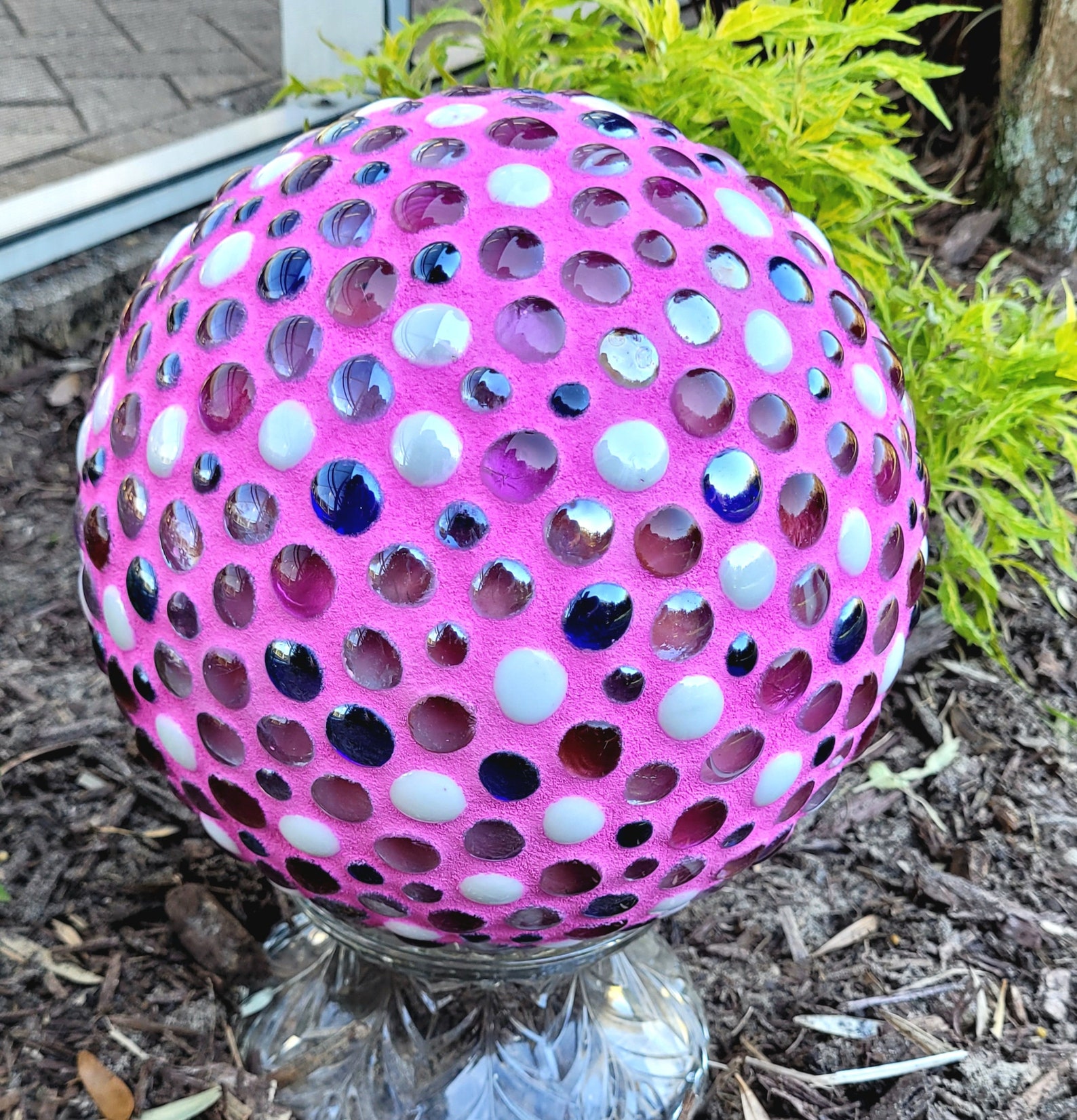 Repurpose Gazing Ball Pink Mosaic Bowling Unbreakable Garden Art ...